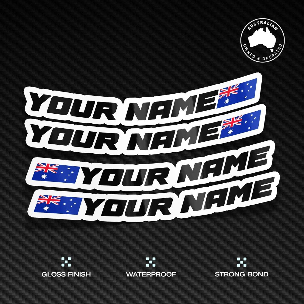 Custom Driver Name Flag Vinyl Stickers Pack x4 - Adelaide