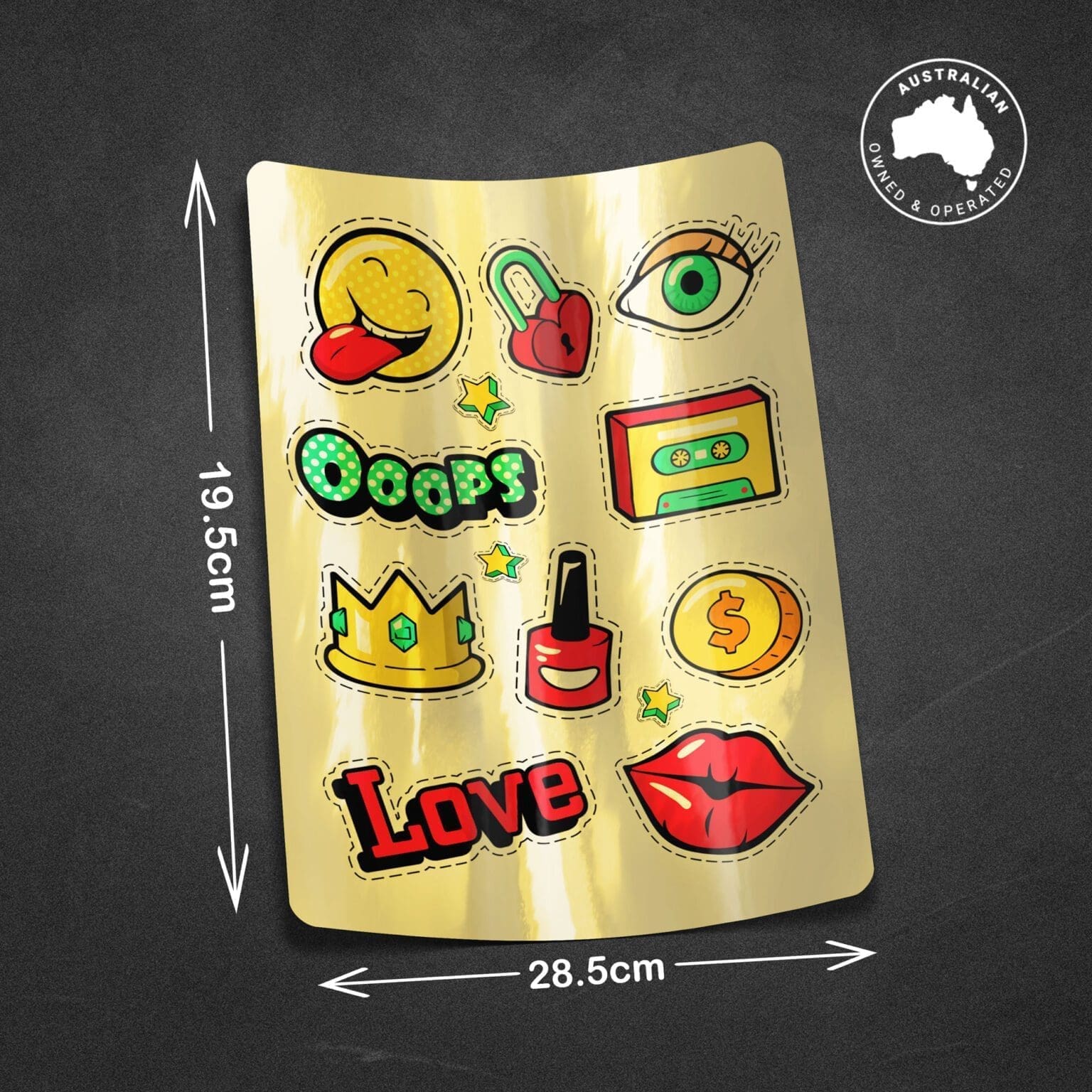 Custom Metallic Gold Vinyl Sticker Sheet A4 - Adelaide