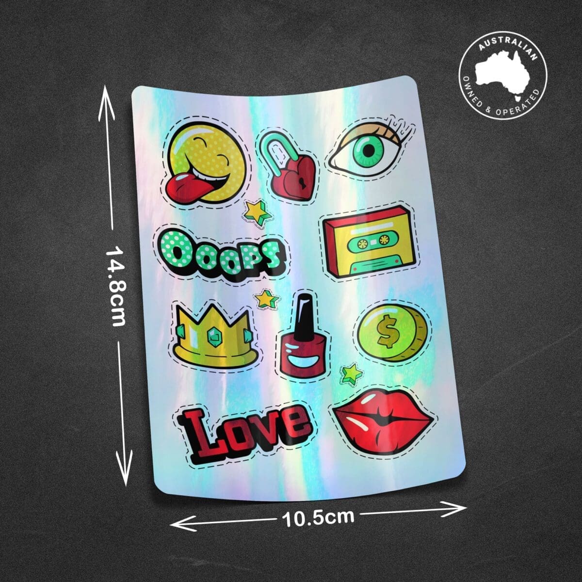 Custom Holographic Vinyl Sticker Sheet A6 - Adelaide