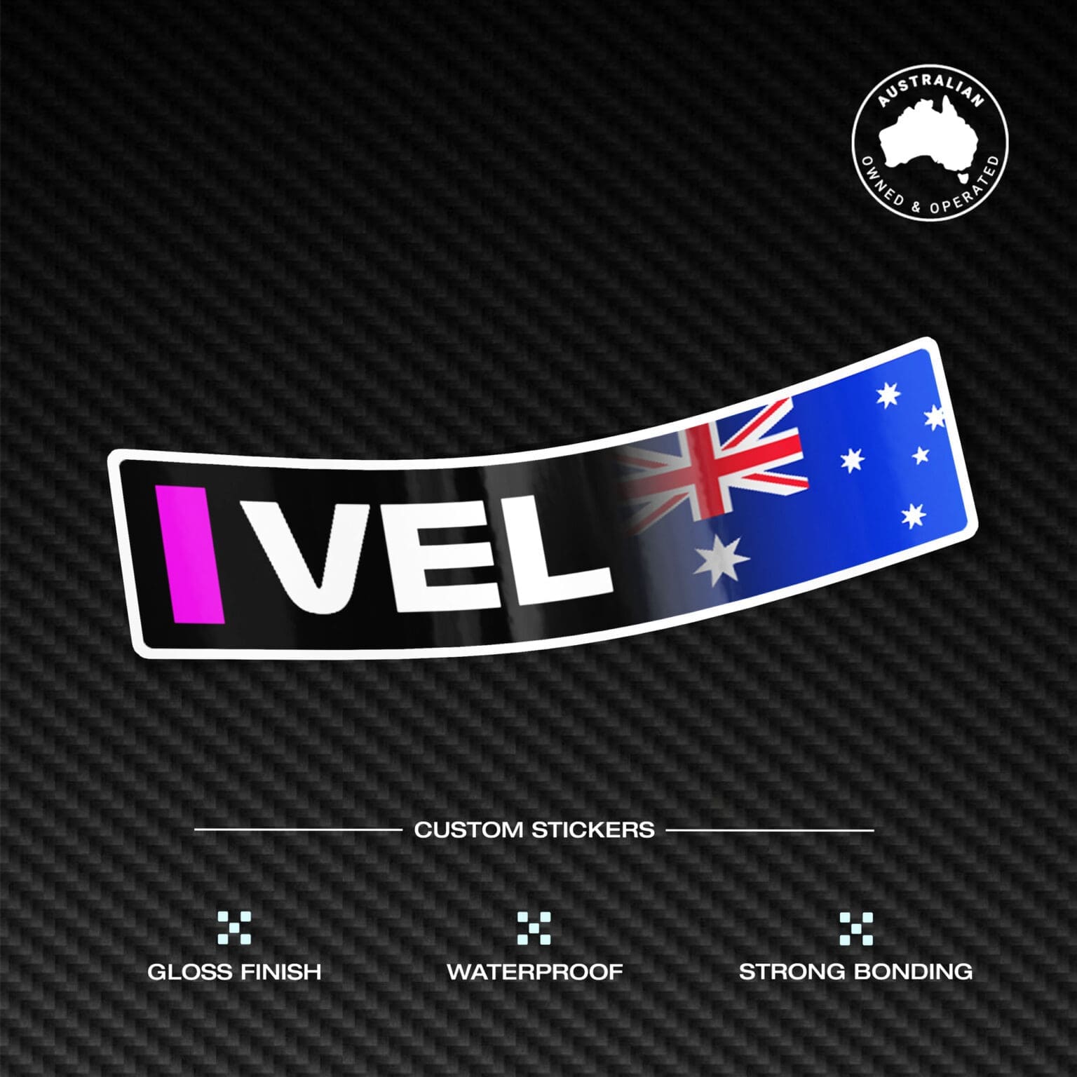 Custom Driver Name Flag Vinyl Stickers Pack x3 - Australia